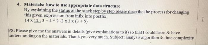 Solved 4. Materials: how to use appropriate data structure | Chegg.com