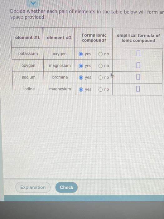Solved Decide whether each pair of elements in the table | Chegg.com