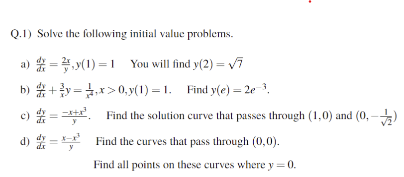 Solved Q 1 solve The Following Initial Value