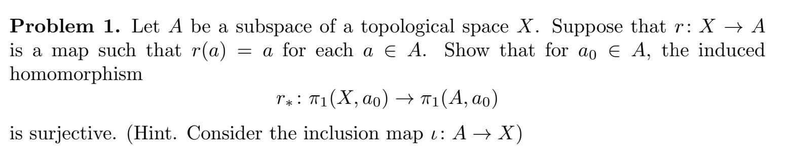 Solved Problem 1. Let A be a subspace of a topological space | Chegg.com