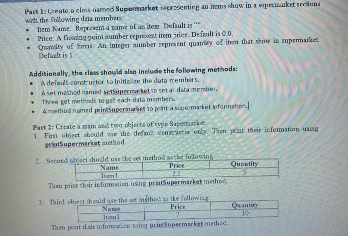 Solved Part 1: Create a class named Supermarket representing | Chegg.com