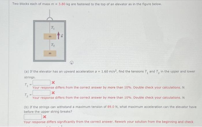 Solved Two blocks each of mass m = 3.80 kg are fastened to | Chegg.com