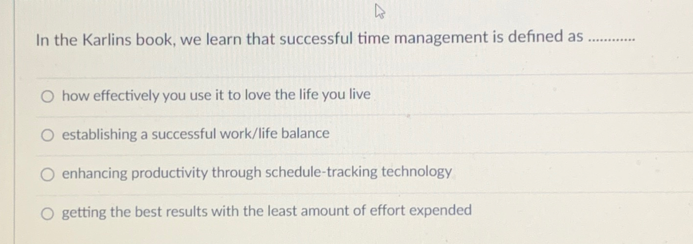 Solved In the Karlins book, we learn that successful time | Chegg.com