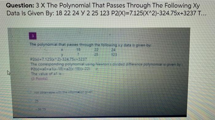 Solved Question: 3 X The Polynomial That Passes Through The | Chegg.com