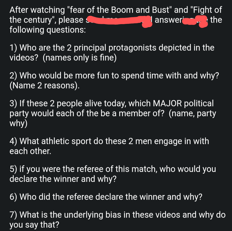 After watching "fear of the Boom and Bust" and "Fight | Chegg.com