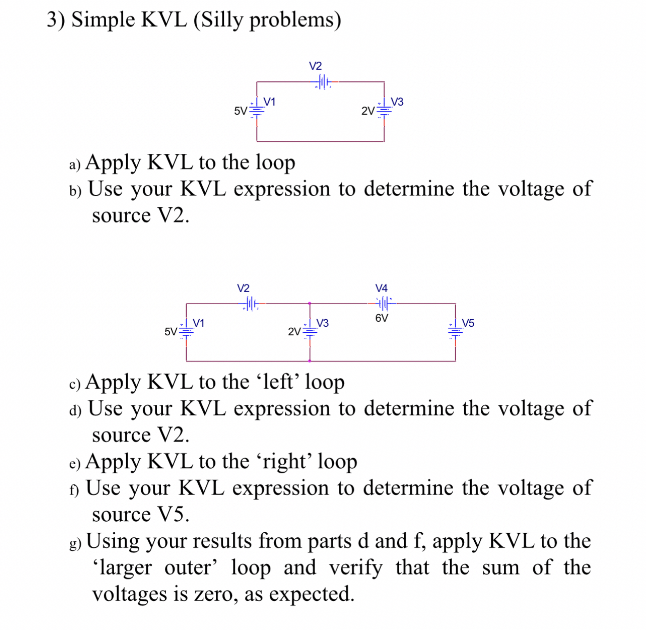 Solved Simple KVL (Silly problems)a) ﻿Apply KVL to the | Chegg.com