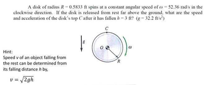 Solved A disk of radius R=0.5833ft spins at a constant | Chegg.com