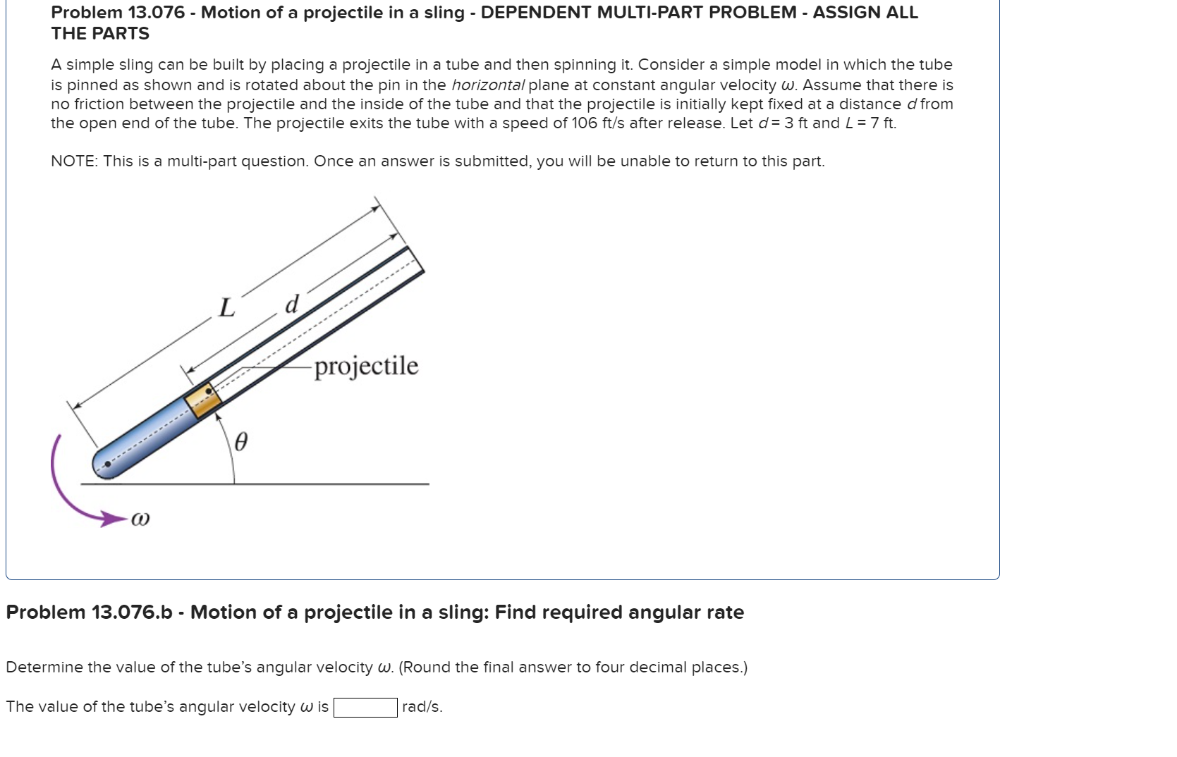 Solved Problem 13.076 - ﻿Motion of a projectile in a sling - | Chegg.com