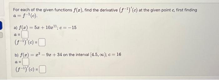 Solved For each of the given functions f(x), find the | Chegg.com