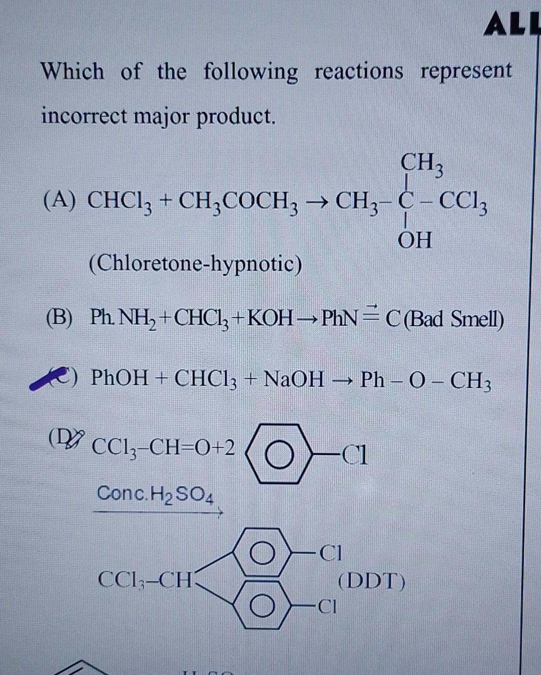 Solved Which of the following reactions represent incorrect | Chegg.com