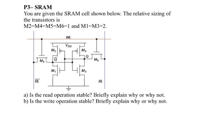 Solved P3-SRAM You are given the SRAM cell shown below. The | Chegg.com
