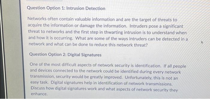 Solved Question Option 1: Intrusion Detection Networks often | Chegg.com