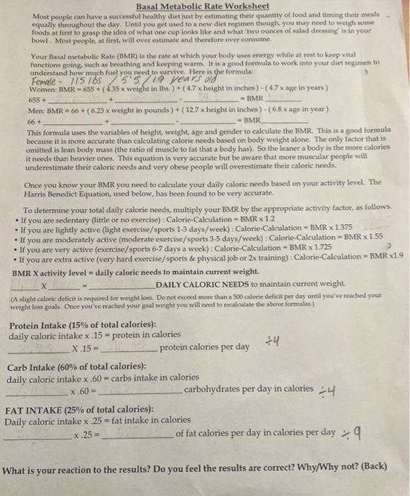 Solved please answer questions for women 115 pounds height | Chegg.com