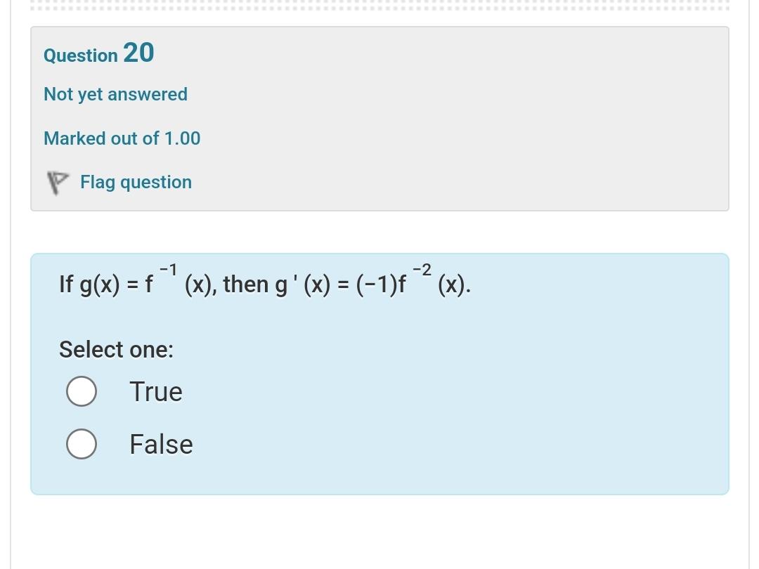 Solved Question 20Not yet answeredMarked out of 1.00Flag | Chegg.com