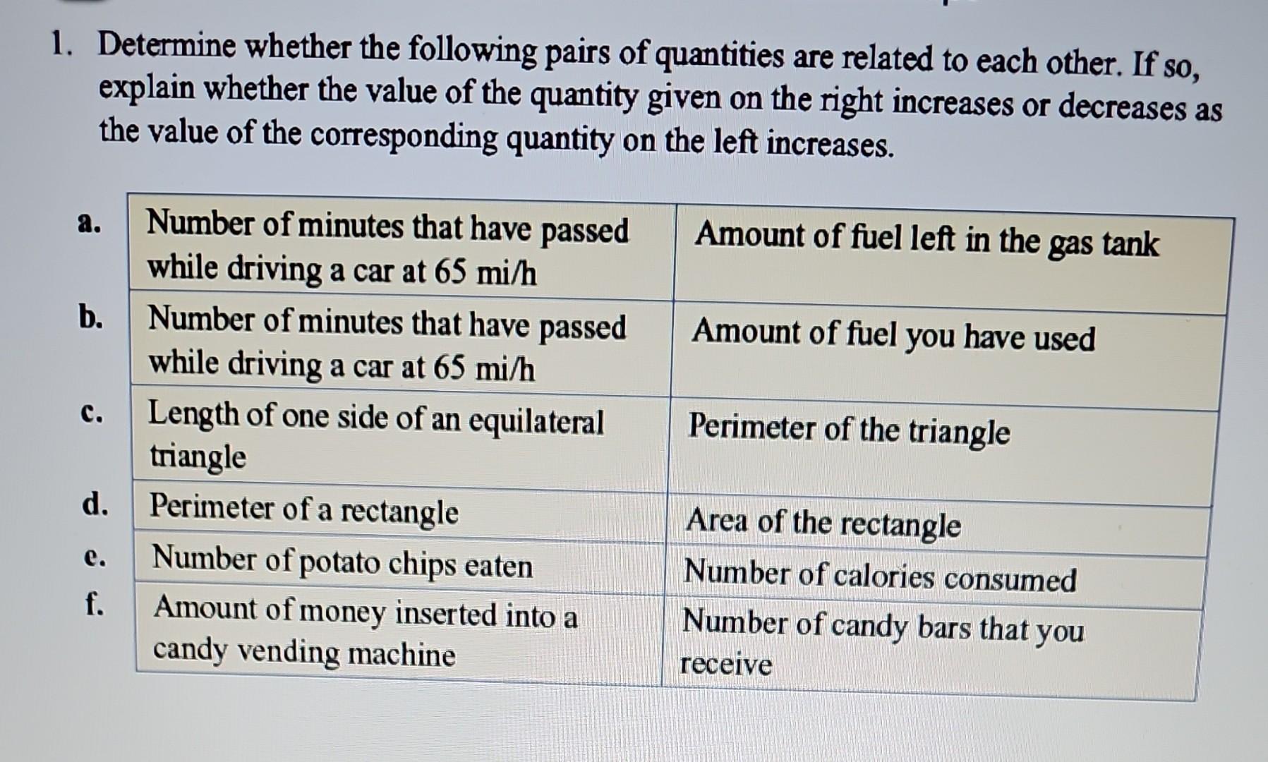 Solved Determine whether the following pairs of quantities | Chegg.com