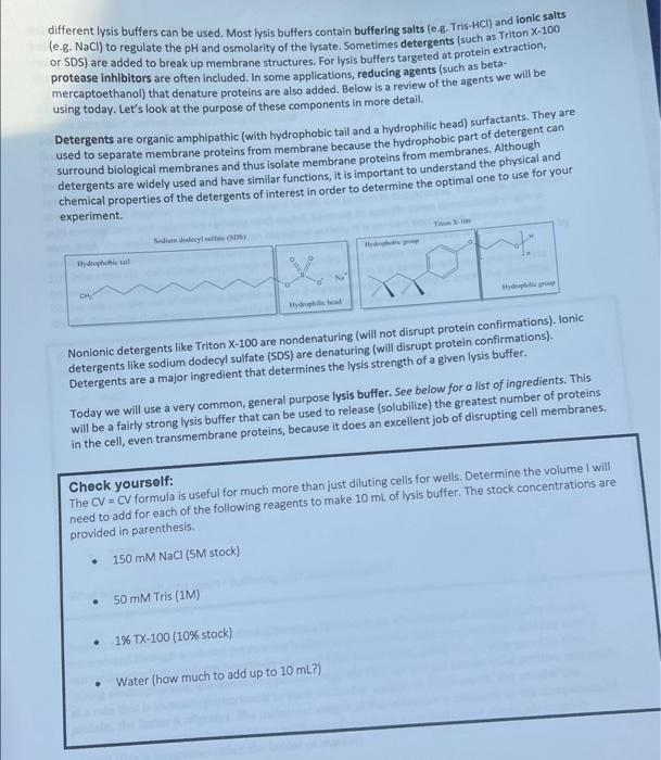 Solved different lysis buffers can be used. Most lysis | Chegg.com