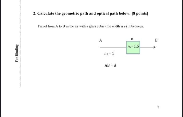 Solved 2. Calculate the geometric path and optical path | Chegg.com