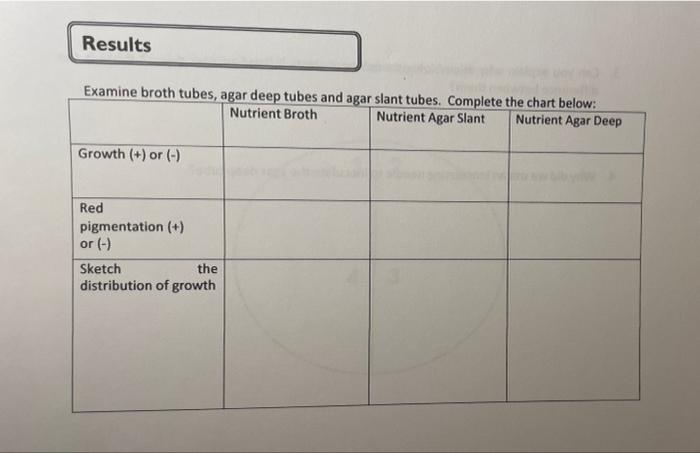 Results Examine broth tubes, agar deep tubes and agar | Chegg.com
