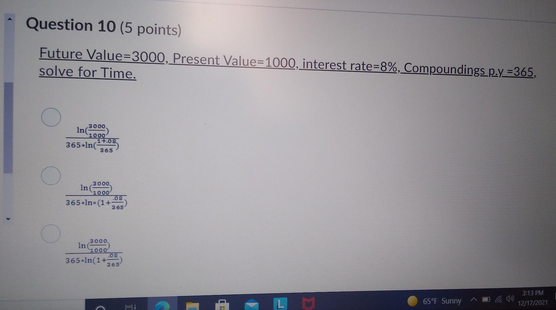 Solved Question 10 (5 points) Future Value=3000, Present | Chegg.com