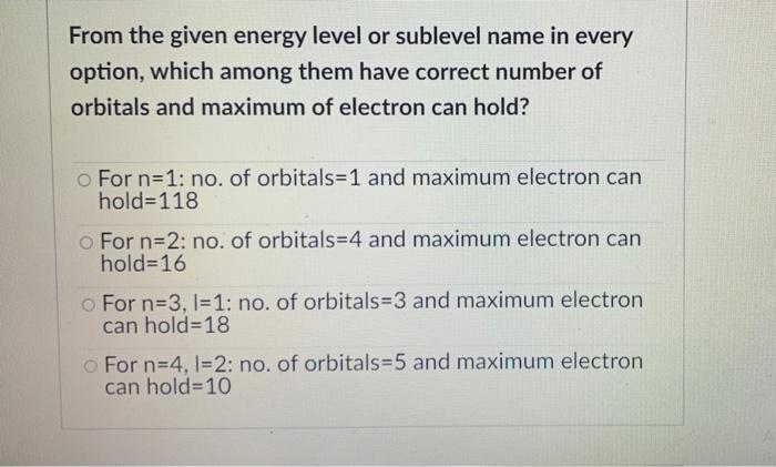 Solved From the given energy level or sublevel name in every | Chegg.com