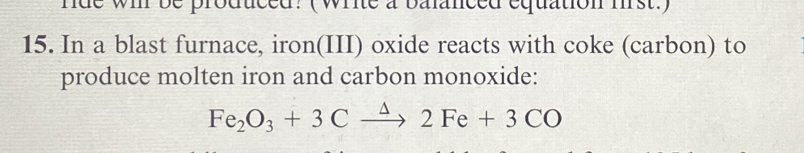 Solved In a blast furnace, iron(III) ﻿oxide reacts with coke | Chegg.com