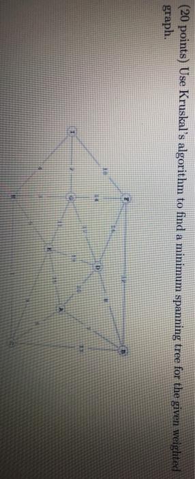 Solved (20 points) Use Kruskal's algorithm to find a minimum | Chegg.com