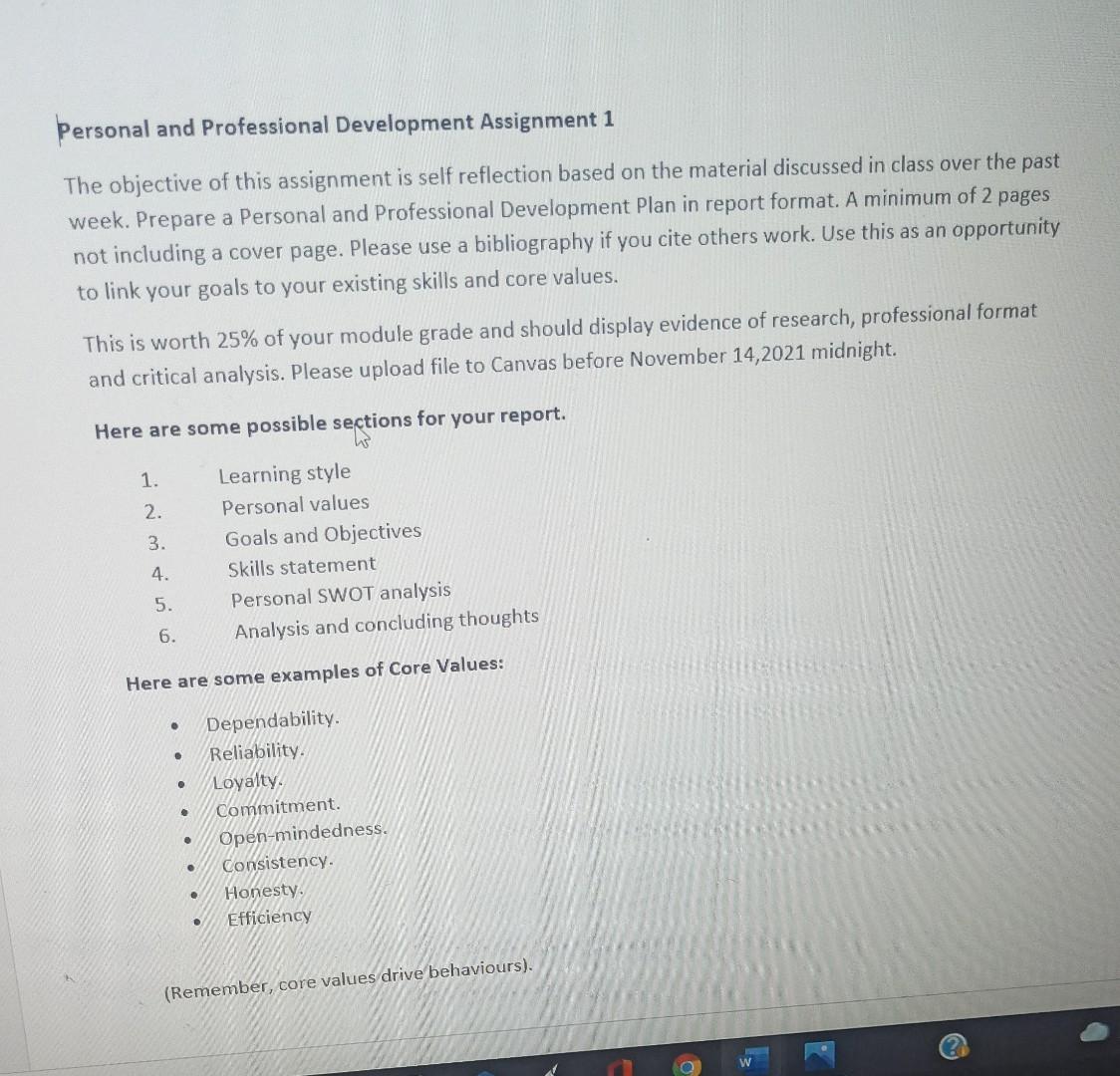 Solved Personal and Professional Development Assignment 1 | Chegg.com