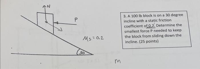 Solved 3. A 100lb block is on a 30 degree incline with a | Chegg.com