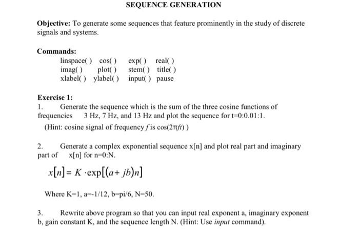 Solved Sequence Generation Objective To Generate Some 9958