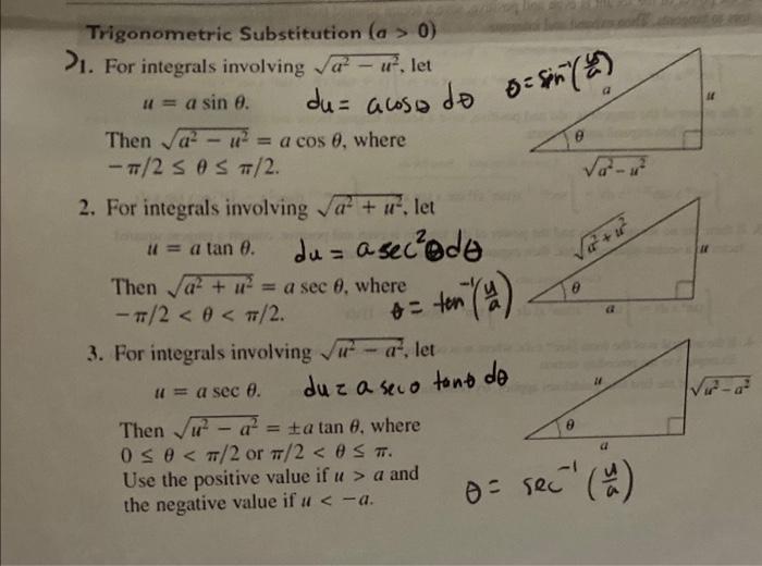 Solved whot trigonometric substitution and the following | Chegg.com