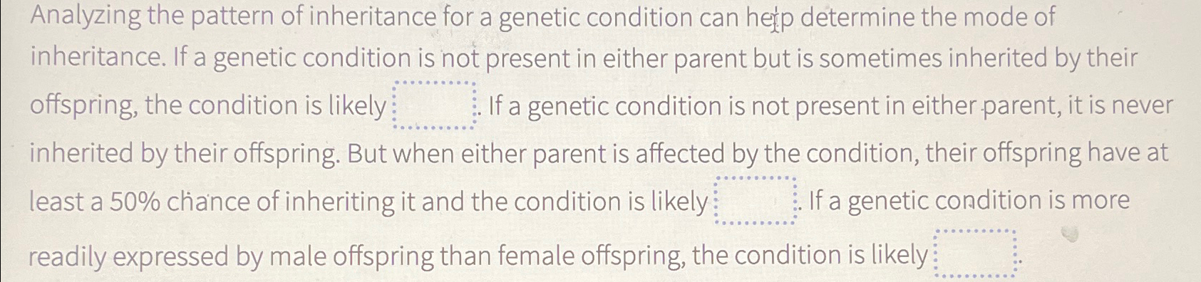 Solved Analyzing the pattern of inheritance for a genetic | Chegg.com