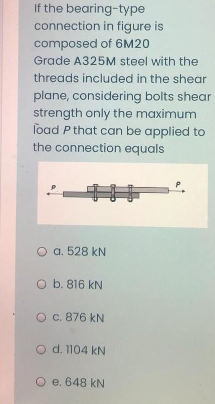 Solved If the bearing-type connection in figure is composed | Chegg.com