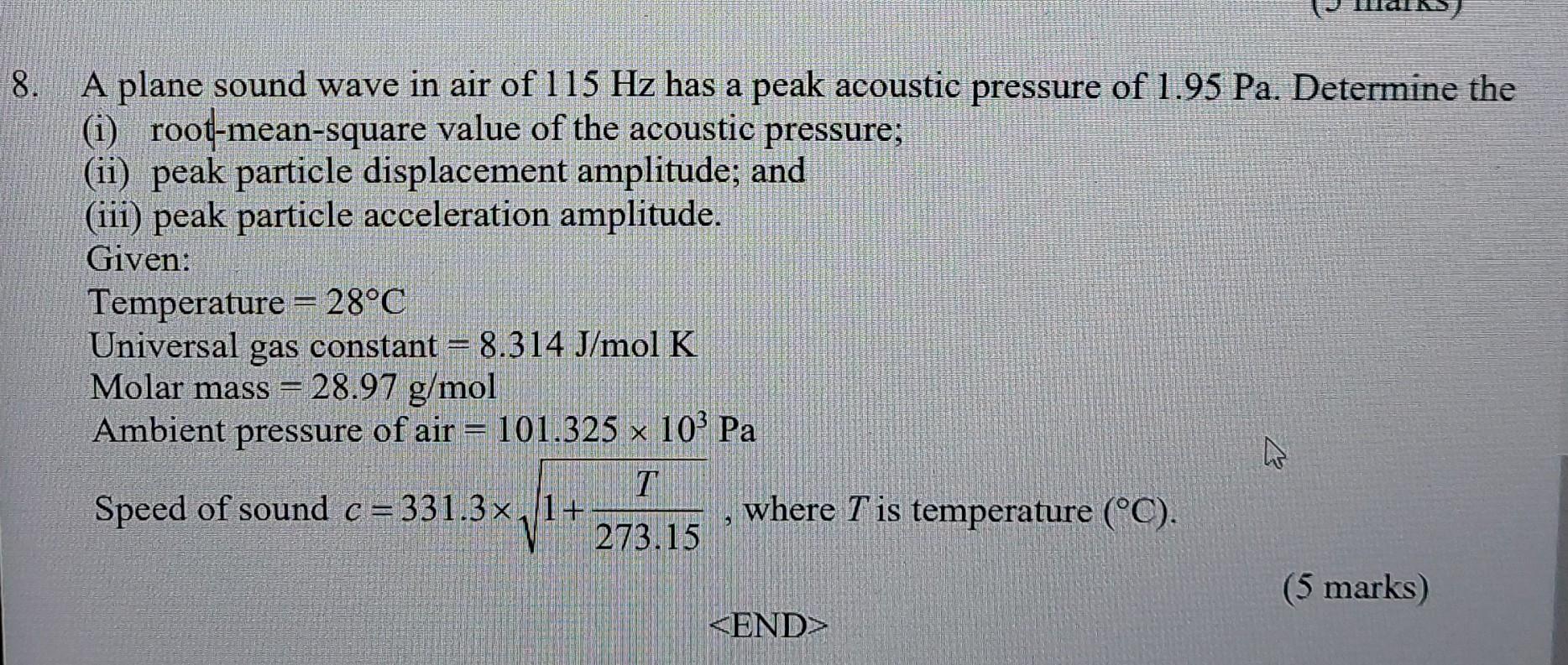 Solved A plane sound wave in air of 115 Hz has a peak | Chegg.com