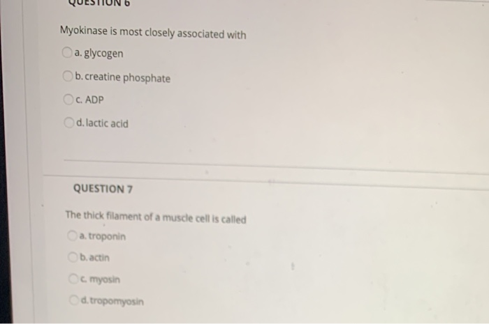 Solved Myokinase is most closely associated with a. glycogen | Chegg.com