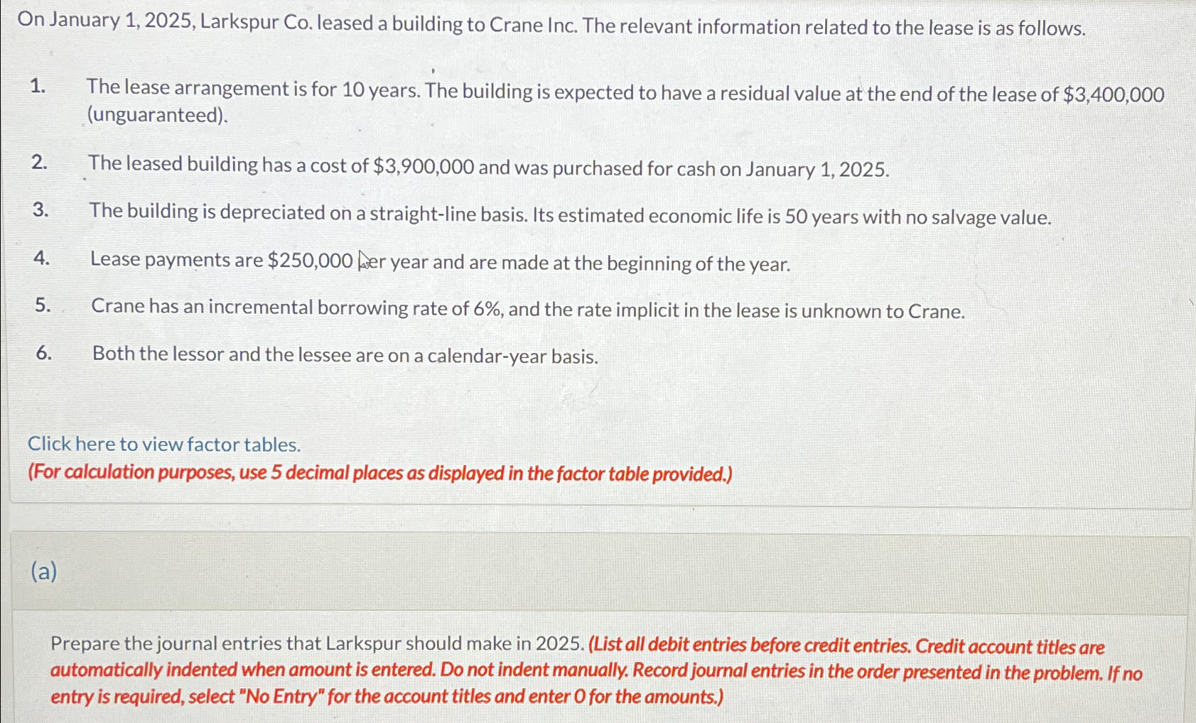 Solved On January 1, 2025, ﻿Larkspur Co. ﻿leased a building | Chegg.com