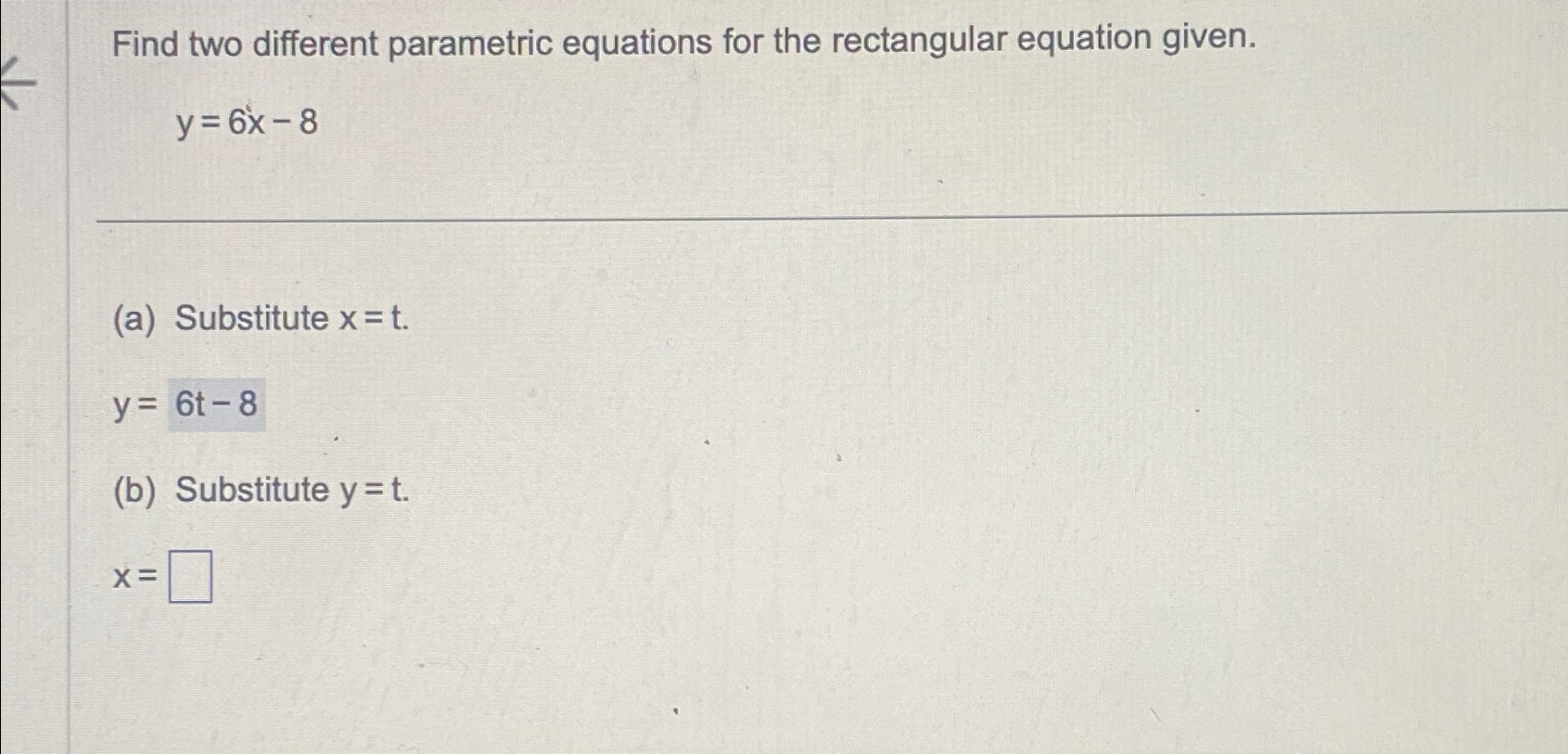 Solved Find two different parametric equations for the | Chegg.com