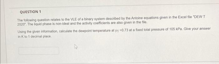Solved The following question relates to the VLE of a binary | Chegg.com