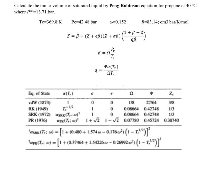 Solved Calculate the molar volume of saturated liquid by | Chegg.com