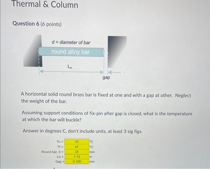 Solved Thermal \& Column Question 6 (6 points) A horizontal | Chegg.com