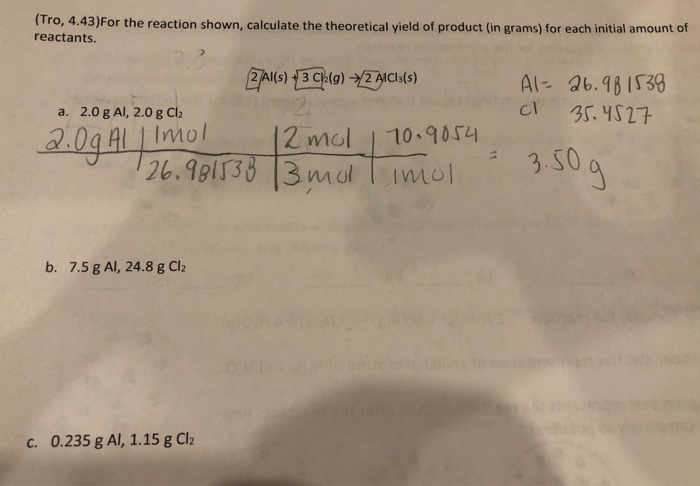 Solved (Tro, 4.43)For the reaction shown, calculate the | Chegg.com