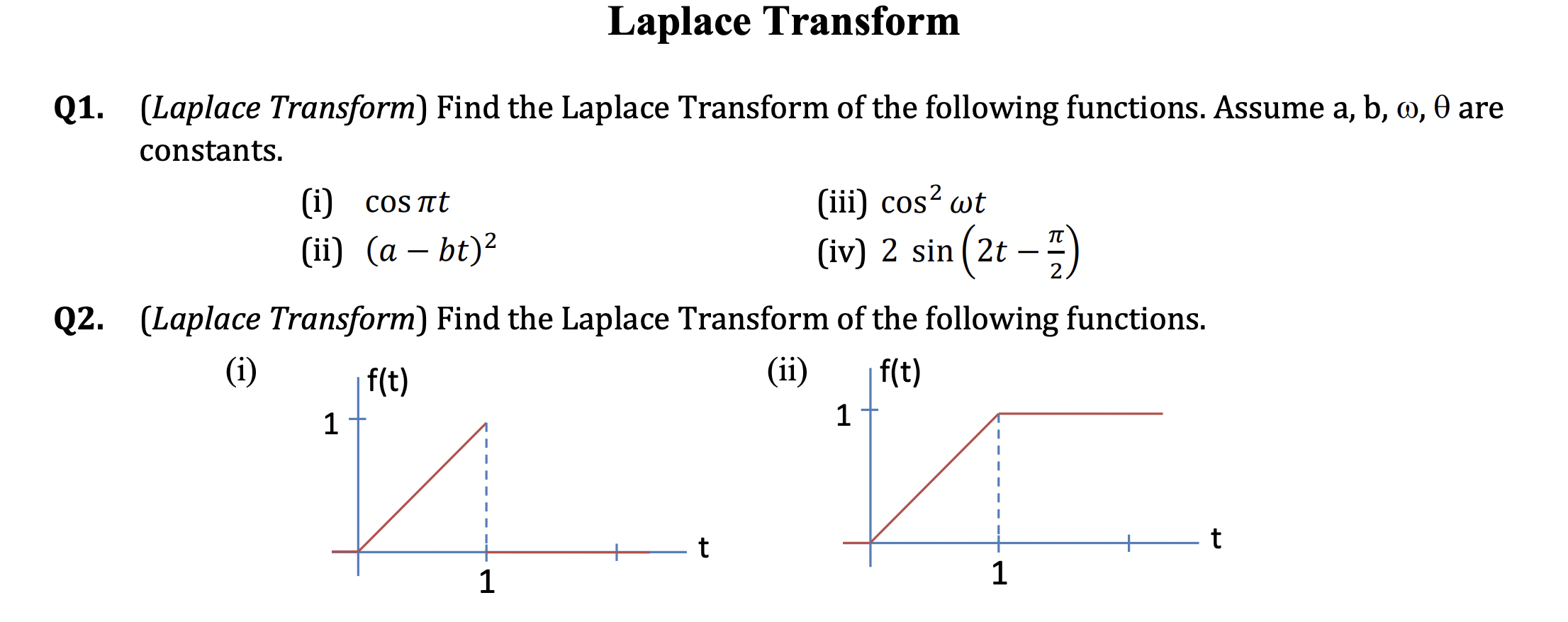 Solved Laplace TransformQ1. (Laplace Transform) ﻿Find the | Chegg.com