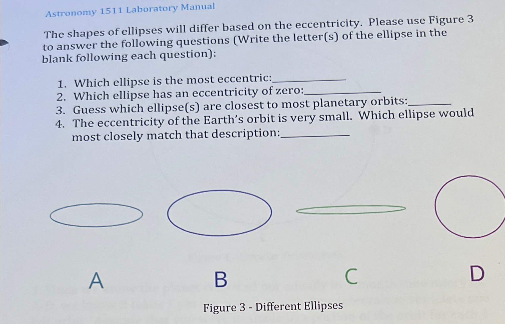 Solved Astronomy 1511 ﻿Laboratory ManualThe shapes of | Chegg.com