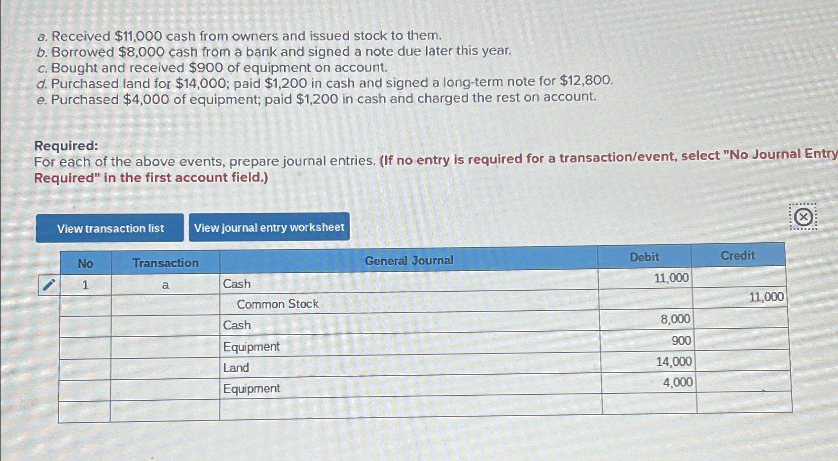 Solved a. ﻿Received $11,000 ﻿cash from owners and issued | Chegg.com