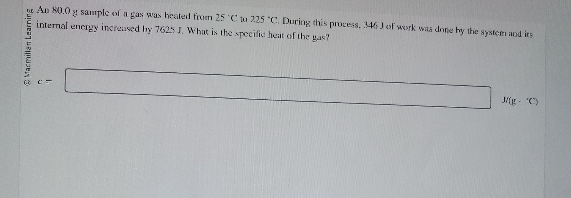 Solved bo An 80.0g ﻿sample of a gas was heated from 25°C ﻿to | Chegg.com