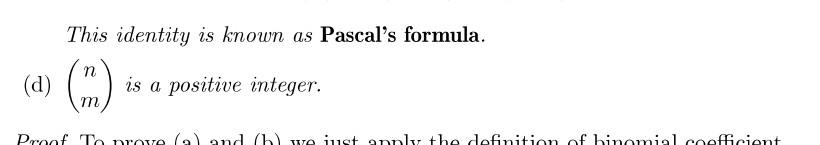 Solved This identity is known as Pascal's formula. (d is a | Chegg.com