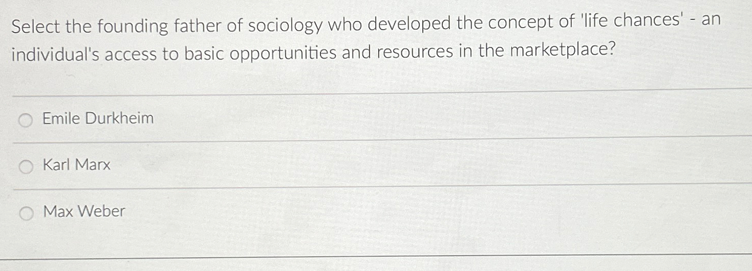Solved Select the founding father of sociology who developed | Chegg.com