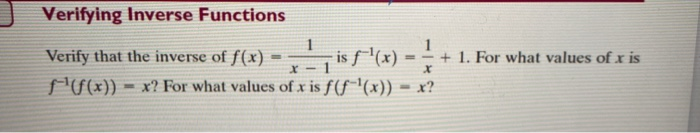 Solved Verifying Inverse Functions Verify that the inverse | Chegg.com