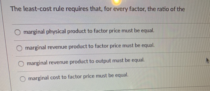 Solved The least-cost rule requires that, for every factor, | Chegg.com