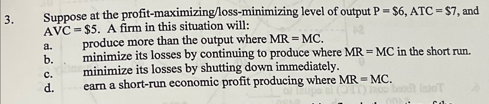 Solved Suppose at the profit-maximizing/loss-minimizing | Chegg.com