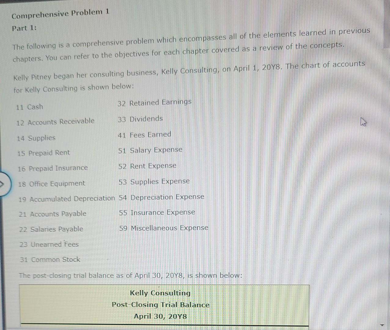 Solved Comprehensive Problem 1 Part 1: The following is a | Chegg.com